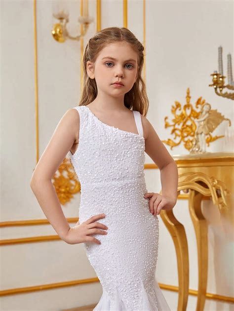 Tween Girl Sequin Embellished Mesh Mermaid Hem Formal Dress Shein Uk