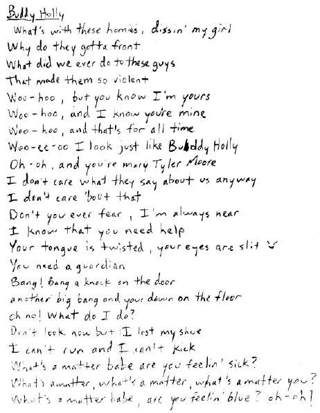 Lyrics For Buddy Holly By Weezer Ixxliq