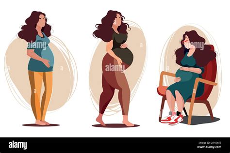 Pregnant Woman Concept Vector Illustration In Cute Cartoon Style