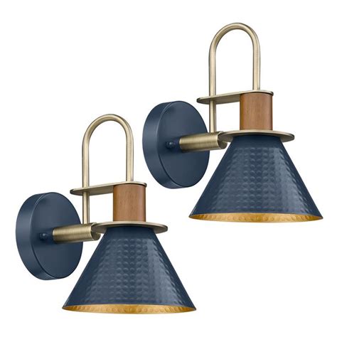 Industrial Wall Sconces Set Of Two Navy Blue Finish Navy And Bronze