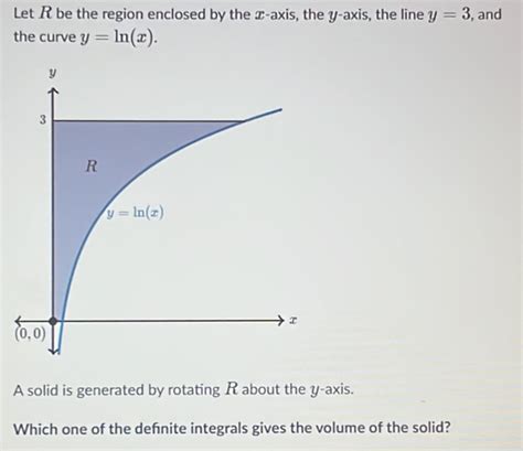 Let R Be The Region Enclosed By The X Axis The Y Axis The Line Y 3 And The Curve Y Ln [calculus]