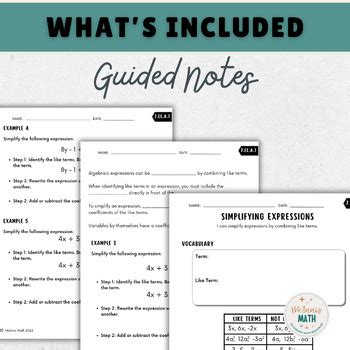 Simplifying Expressions Combining Like Terms Guided Notes And Practice
