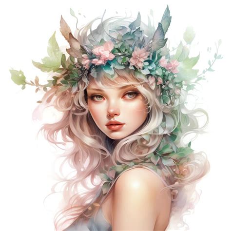 Premium Photo Beautiful Beautiful Model Face Fairy Portrait Magical Fairytale Clipart Illustration