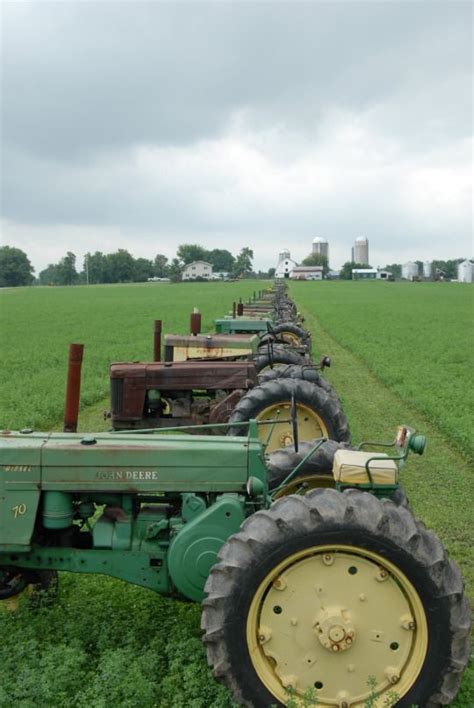 Row Of Vintage John Deere Tractors Classic Green Farm Equipment