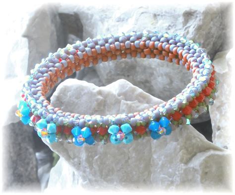 Beaded Bracelet Bangle Tutorial Digital Download Pdf Ocean Flowers