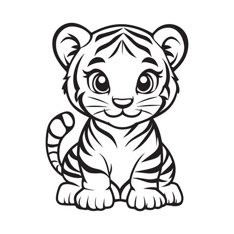 Tiger Outline Design Tiger Clipart Cute Tiger Illustration In Black
