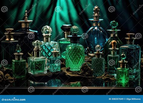 Different Fancy Glass Perfume Bottles Generative Ai Stock Illustration