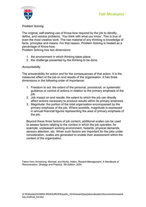 Job Evaluation Hay Method Reb Pdf