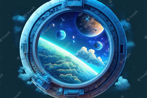 Premium Photo | A circular window offering a view of the planet earth on a space station