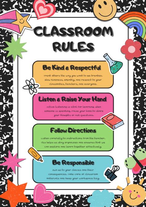 White Illustrative Classroom Rules A4 Template Postermywall