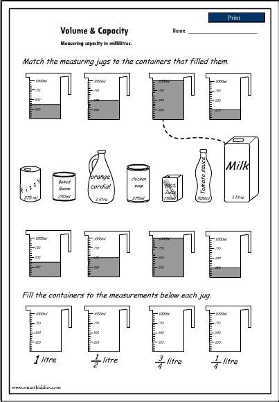 Measurement Visual Meters Liters Grams Volume Worksheets Capacity