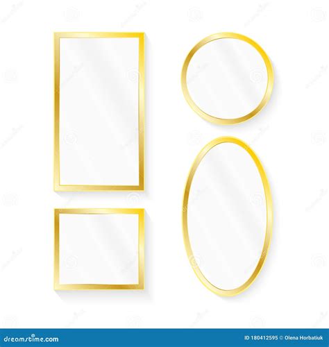 Realistic Mirrors Reflective Mirror Surface In Frame Mirroring Glass And Round Mirror 3d