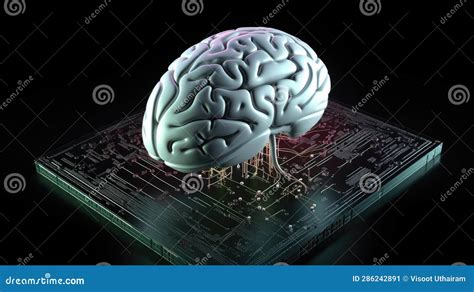 Human Brain On Circuit Board Artificial Intelligence Concept Futuristic Circuit Board