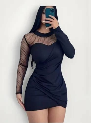 Vestido Licra Colombiana Manga Larga Puntos Mesh Envío Gratis