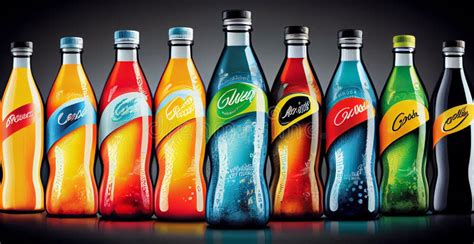 Different Colorful Soda Water In Bottles Of Different Shapes AI Generated Image Stock