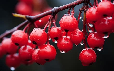 Premium Ai Image Red Berries On Tree With Droplets Fujifilm Fujicolor