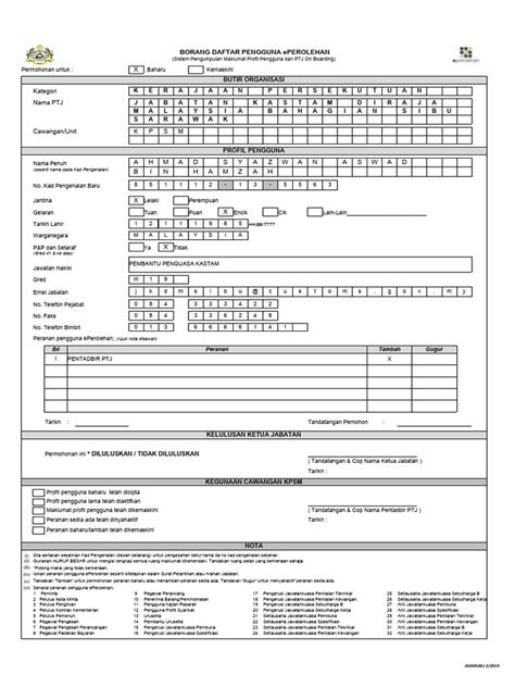 Borang Daftar Pengguna Eperolehan Pdf