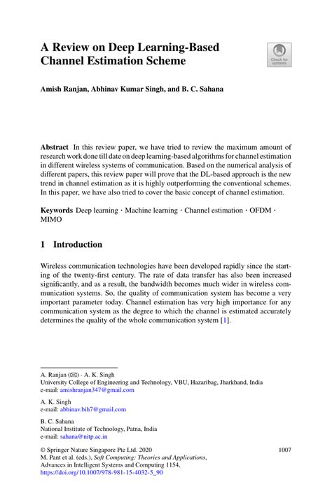 PDF A Review On Deep Learning Based Channel Estimation Scheme
