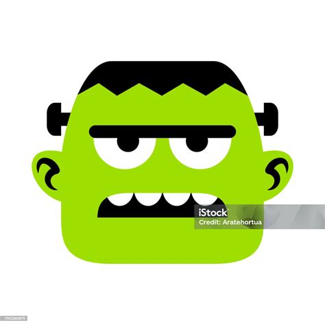 Cartoon Frankenstein Face Isolated On White Background Stock