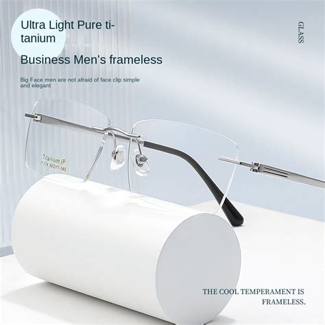 Frameless Pure Titanium Glasses Frame Mens Big Face Ultra Light Pure Titanium Square Frame