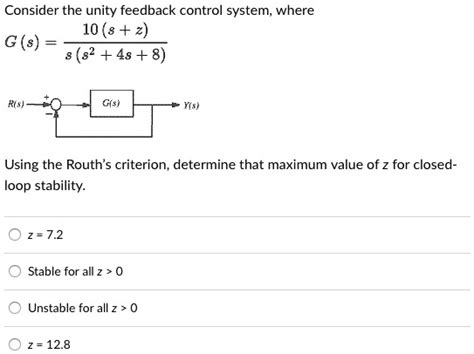 Solved Consider The Unity Feedback Control System Where 10 Zgs