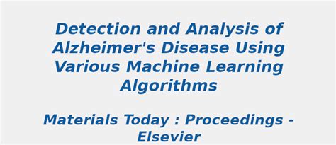 Top Research Topic Of Alzheimer Disease Using Various Machine Learning Algorithms S Logix