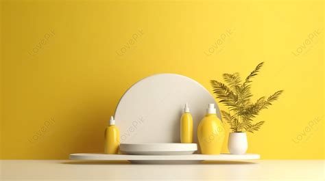 흰색 무대 제품이 포함된 완벽한 3d 렌더링 이미지 노란색 배경 화장품 또는 제품 배너에 이상적 화장 배경 노란 배경 배너 배경 이미지 Hd 화장 노란 배너
