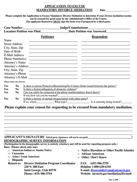 Application To Excuse Mandatory Divorce Mediation Form Fill Out And