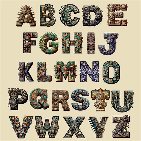 Aztec Font Alphabet With Aztec Design Aztec Letters As Png Etsy