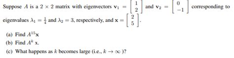 Solved Suppose A Is A 2 X 2 Matrix With Eigenvectors V1