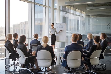 Business Meeting In Modern Office With Natural Light Background