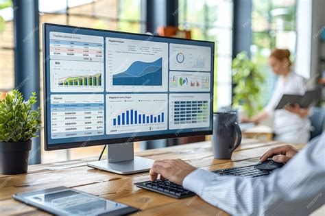 Premium Photo Big Widescreen Monitor With Charts And Management