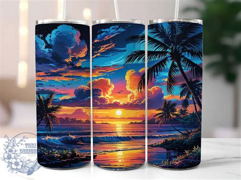 Beach Sunset Ocean 20oz Tumbler 20oz Sublimation Wrap Ocean Sunset