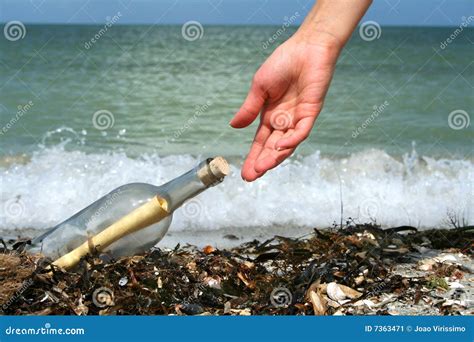 Finding A Message In A Bottle Stock Image Image Of Communication