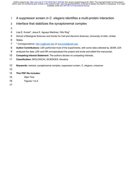 Pdf A Suppressor Screen In C Elegans Identifies A Multi Protein Interaction Interface That