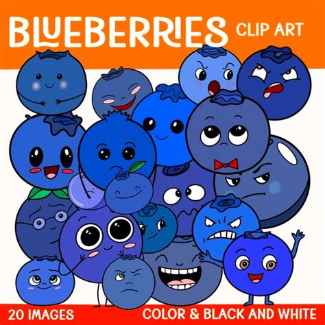 Blueberry Emotions Clipart Cute Cartoon Blueberry Faces With