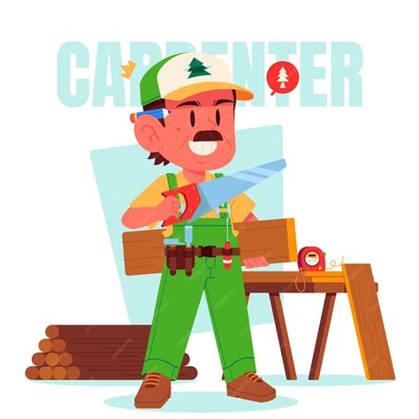 Ilustración De Dibujos Animados Del Carpintero Plano Vector Premium