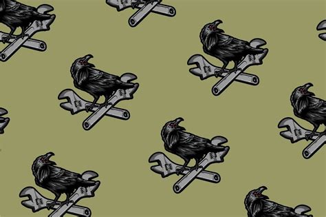 Crow Pattern And Wrench Graphic By Jellybox999 · Creative Fabrica