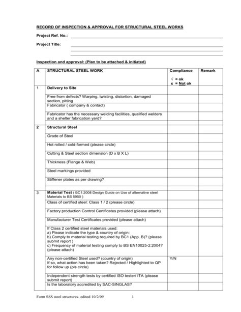 Structural Steel Inspection Record