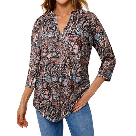Women Paisley Printed V Neck 34 Sleeve Top