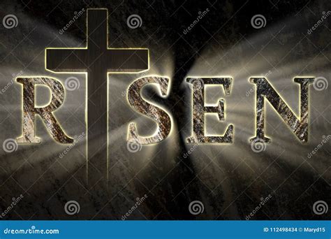 Easter Background With Jesus Christ Cross And Risen Text Written