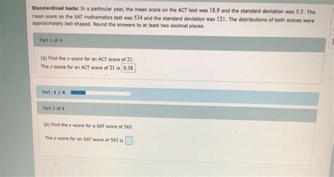 Solved Standardized Tests In A Particular Year The Mean