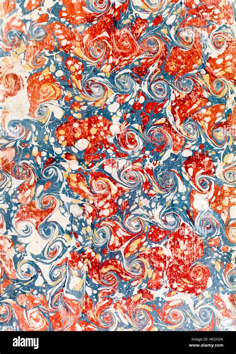 Hand Marbled Pastedown Or Endpaper From Book Binding Produced In Paris France In 1751 Stock