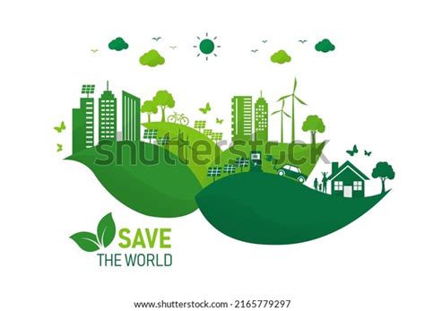 잎에 생태계의 환경과 에너지를 절약하세요 친환경 스톡 벡터로열티 프리 2165779297 Shutterstock