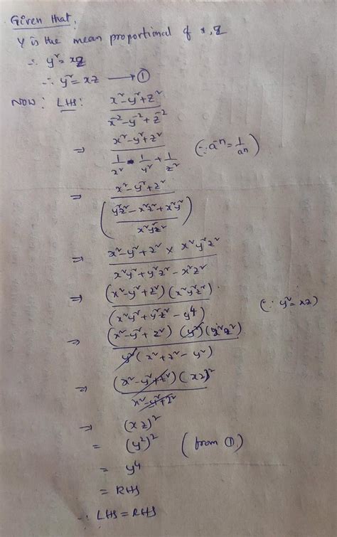 Y Is Mean Propotional Between X And Z Prove The Given Equation