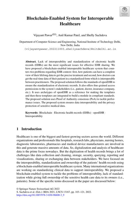 Pdf Blockchain Enabled System For Interoperable Healthcare