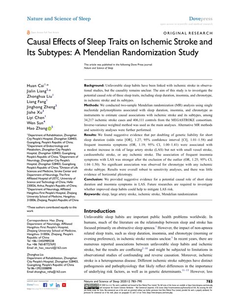 Pdf Causal Effects Of Sleep Traits On Ischemic Stroke And Its