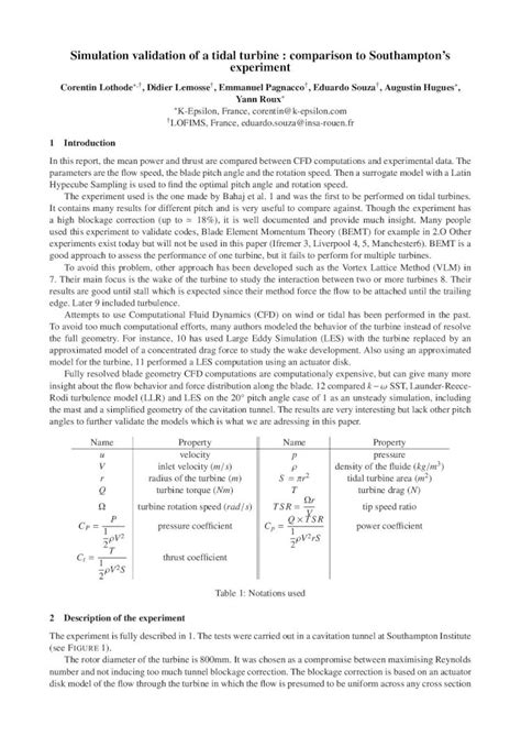 Pdf Simulation Validation Of A Tidal Turbine Comparison To