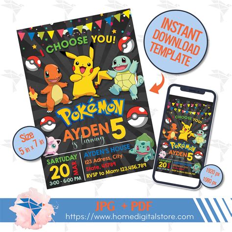 Pokemon Birthday Invitation  Pdf
