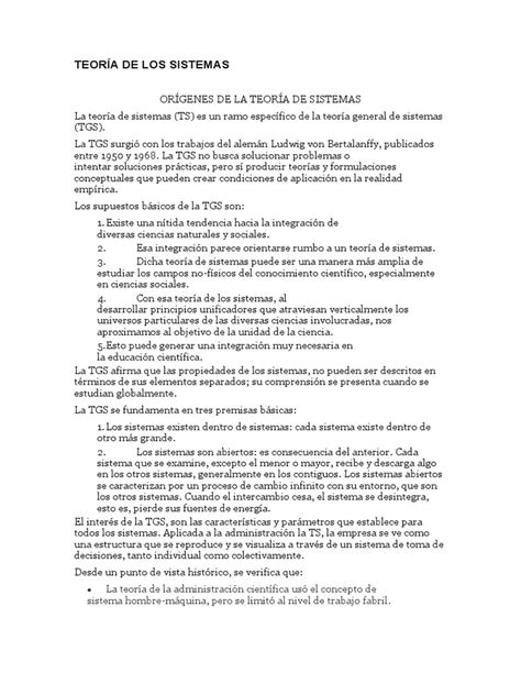 Teoría De Los Sistemas Pdf Sistema Teoría De Sistemas